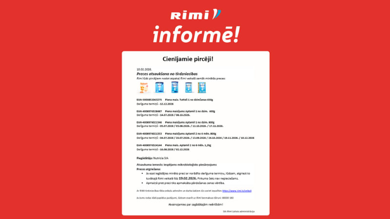 Rimi - Rimi atsauc no tirdzniecības - 5 piena maisījumus
