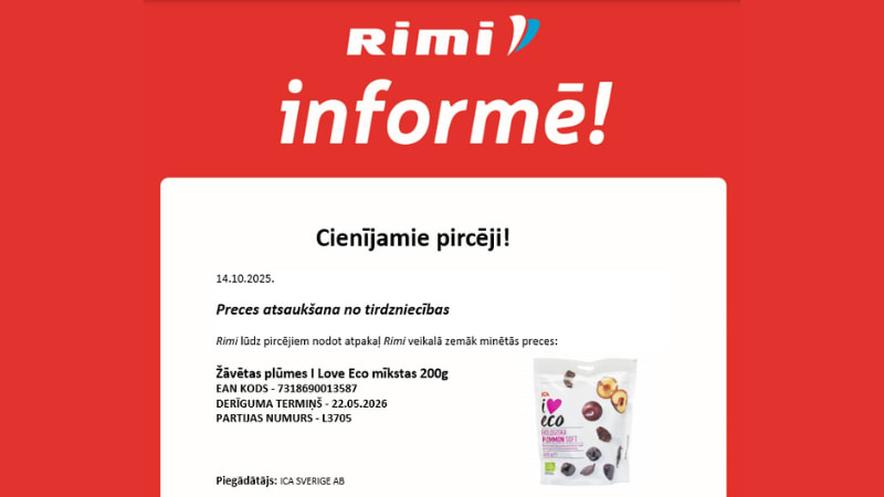 Rimi - Rimi atsauc no tirdzniecības - Žāvētas plūmes I Love Eco mīkstas ...
