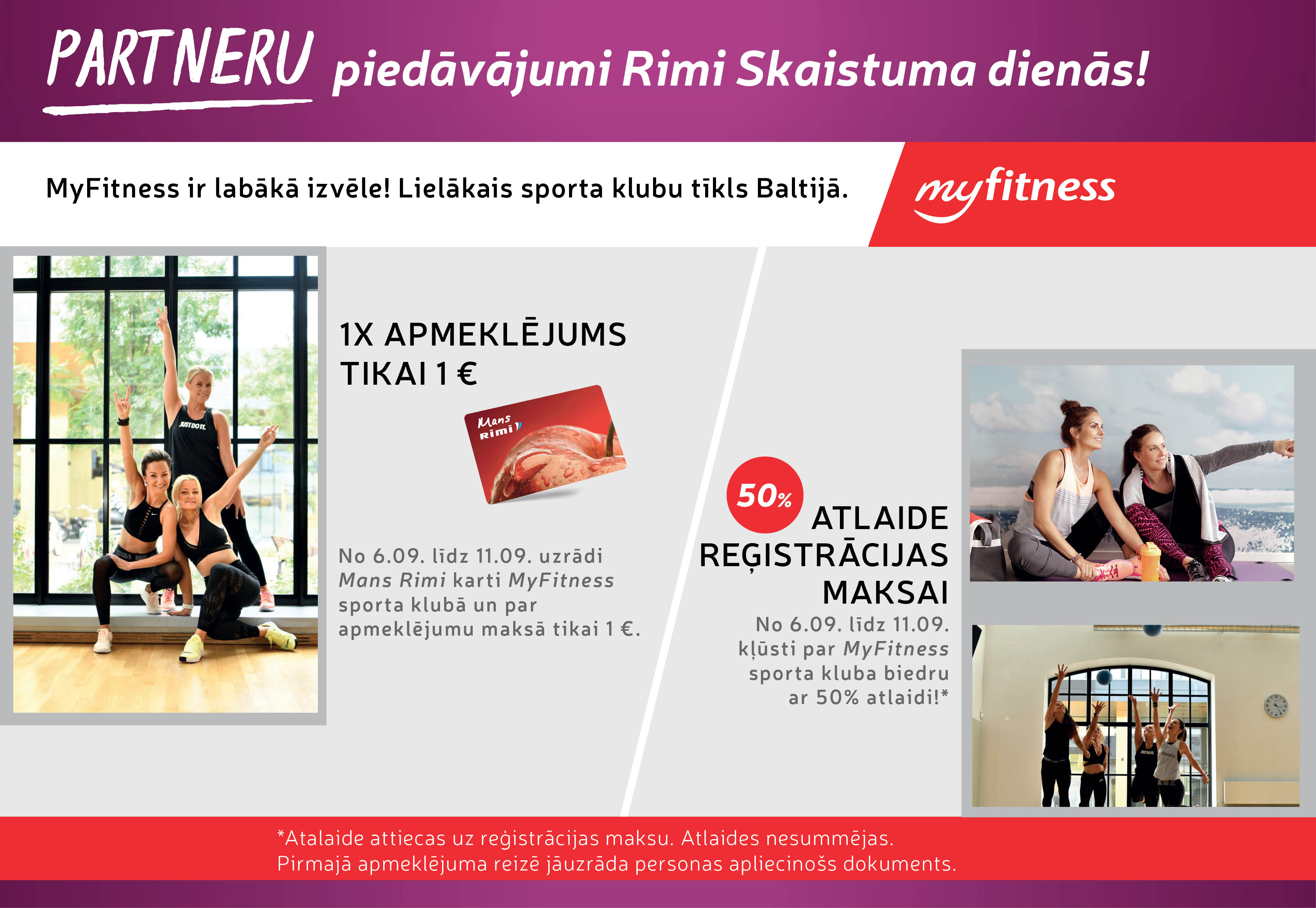 Rimi - Ar Mans Rimi karti MyFitness sporta klubā apmeklējums tikai 1 EUR