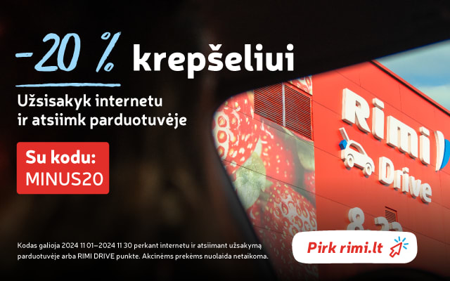 „Rimi“ - -20 % krepšeliui atsiimant parduotuvėje ir DRIVE!